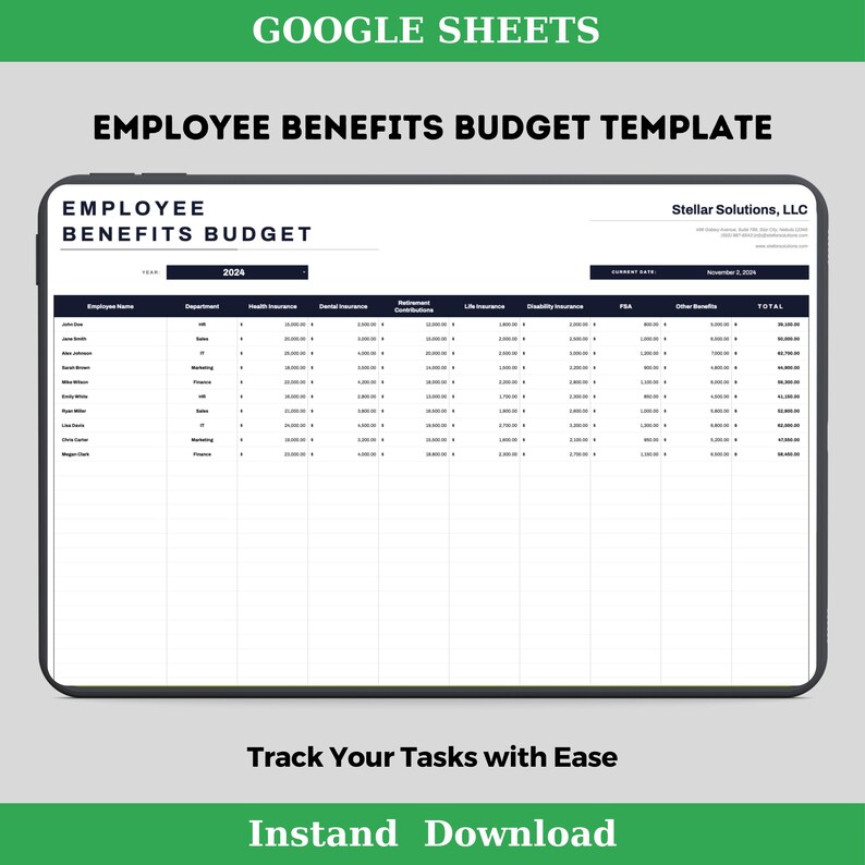 Employee Benefits Budget Template, Editable Google Sheets for HR and ...