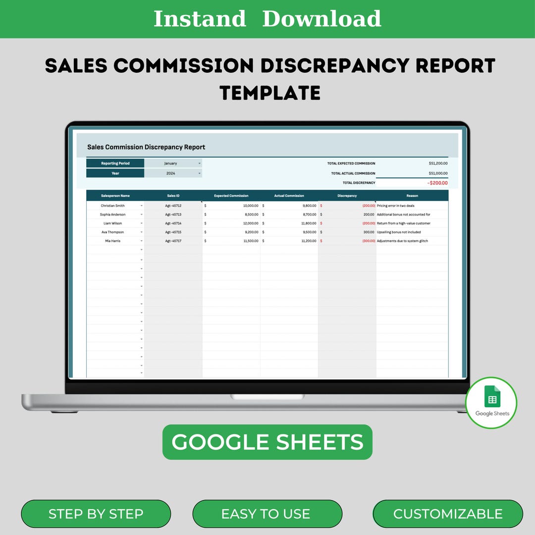 Sales Commission Discrepancy Report Template, Editable Google Sheets ...