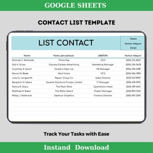 Editable Contact List Template, Digital Download for Business and ...