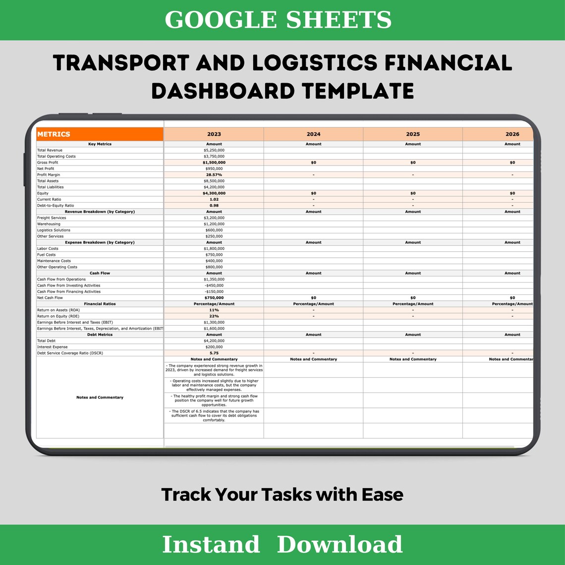 Transport Logistics Financial Dashboard, Expense & Revenue Tracker ...