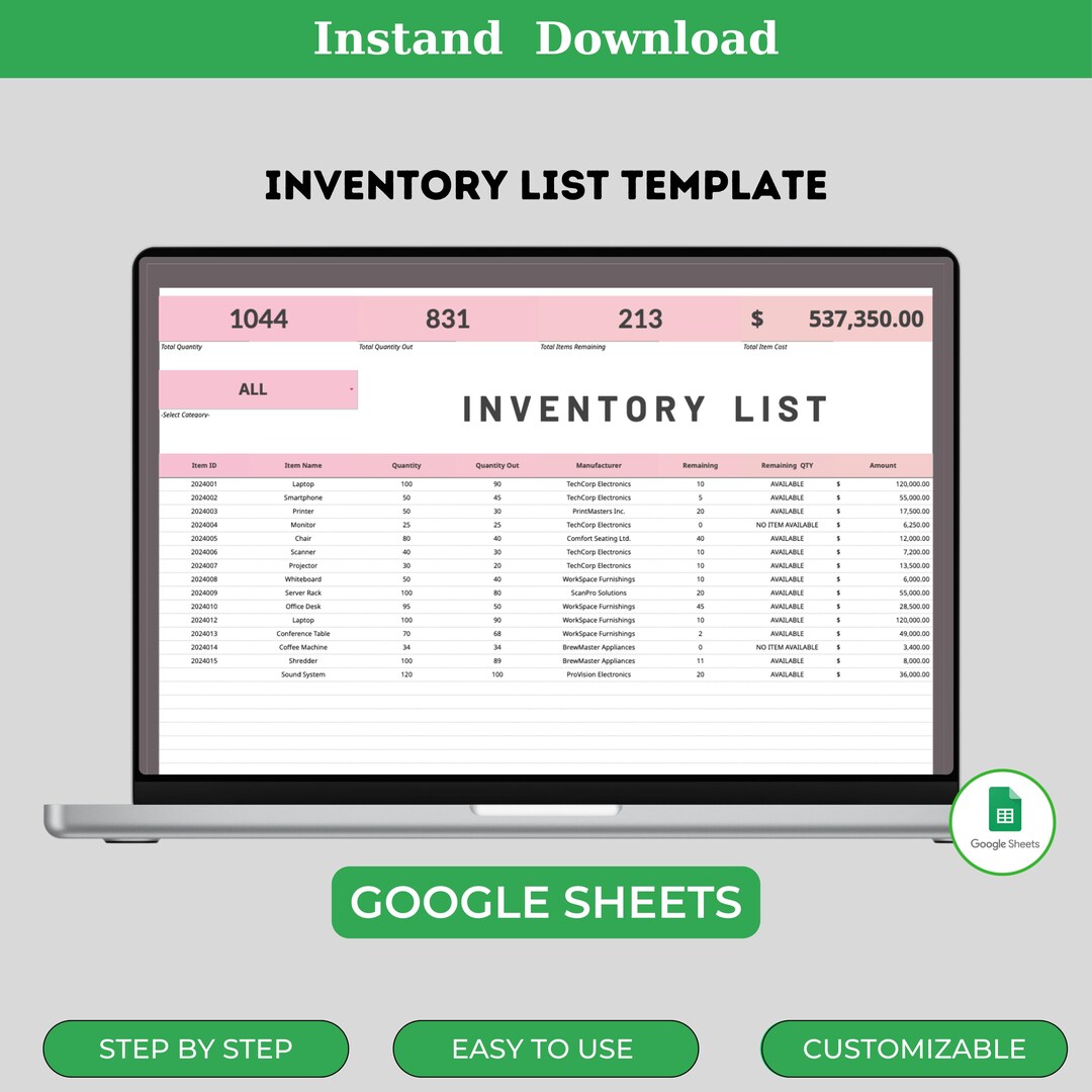 Inventory List Template, Digital Download, Editable Google Sheets, Easy ...