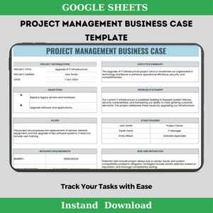 Project Management Business Case Template, Editable Google Sheets for ...