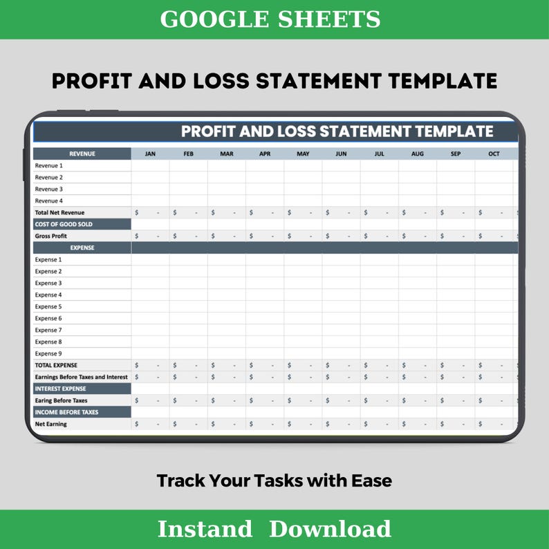 Profit and Loss Statement Template, Editable Google Sheets for Business Financial Reporting ...