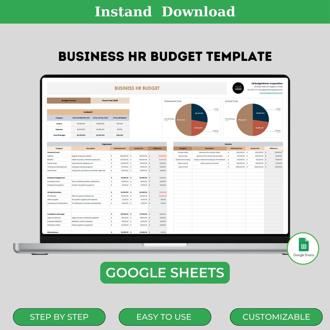 Business HR Budget Template, Editable Google Sheets for Human Resources ...