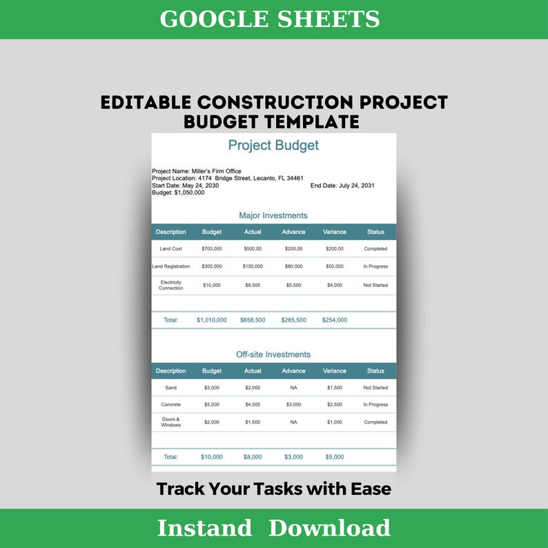 Editable Construction Project Budget Template, Building Cost Planner ...