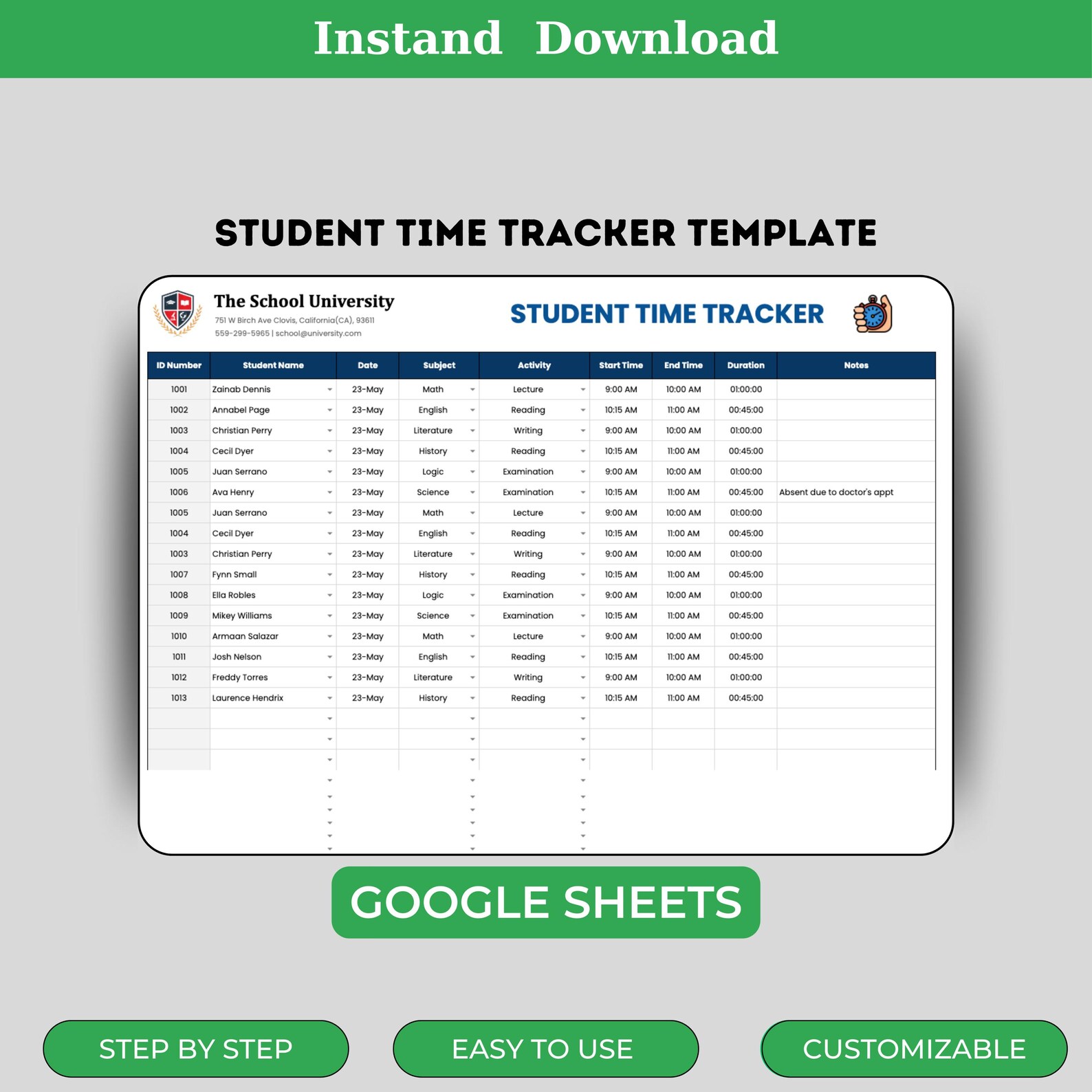 Student Time Tracker Template, Study Schedule Planner, Homework Log ...