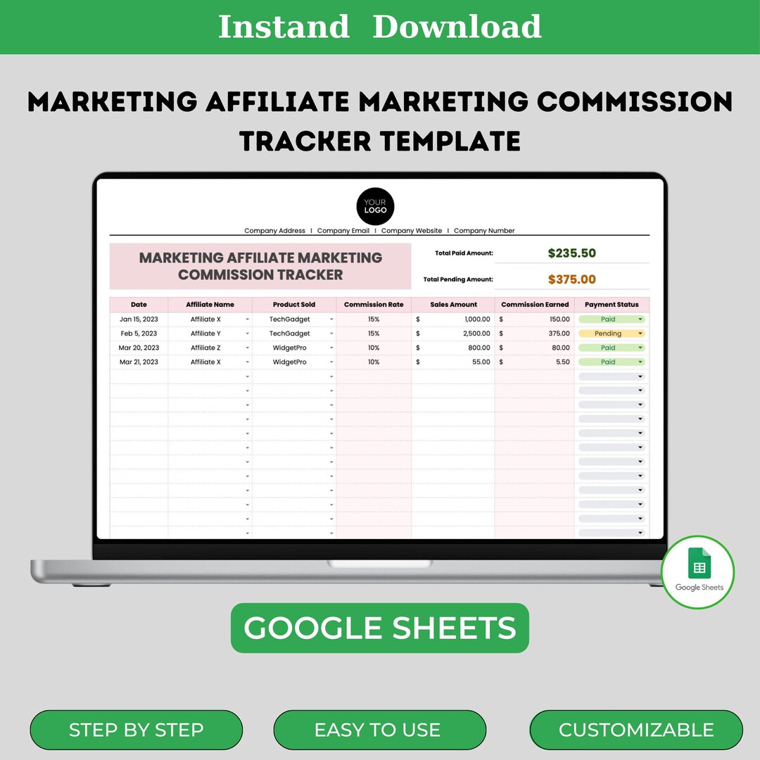 Marketing Affiliate Marketing Commission Tracker Template, Editable ...