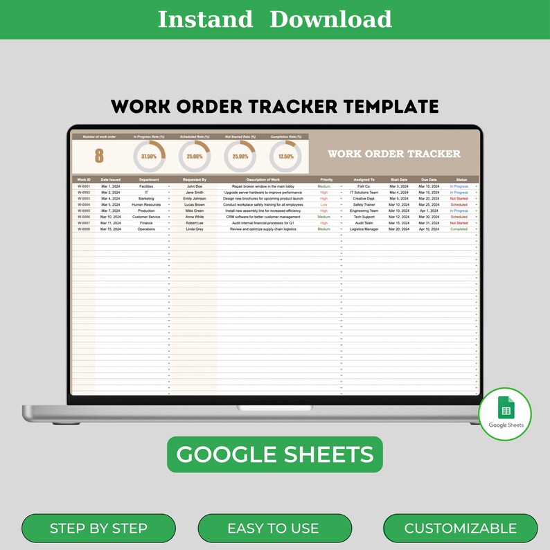 Work Order Tracker Template, Job Order Management Sheet, Service ...