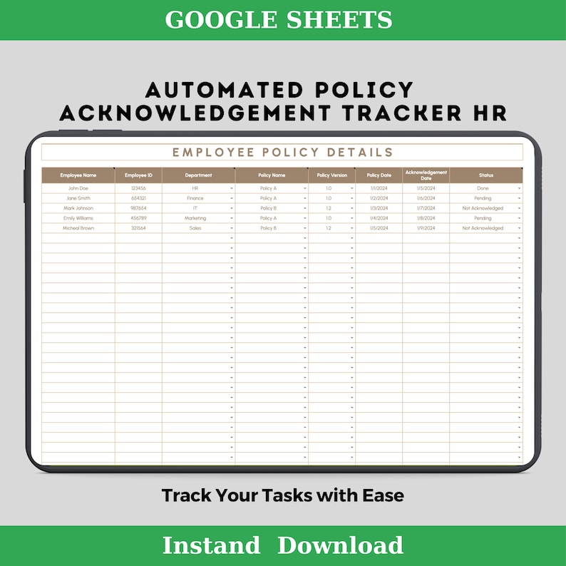Automated Policy Acknowledgement Tracker, HR, Google Sheets, Digital ...