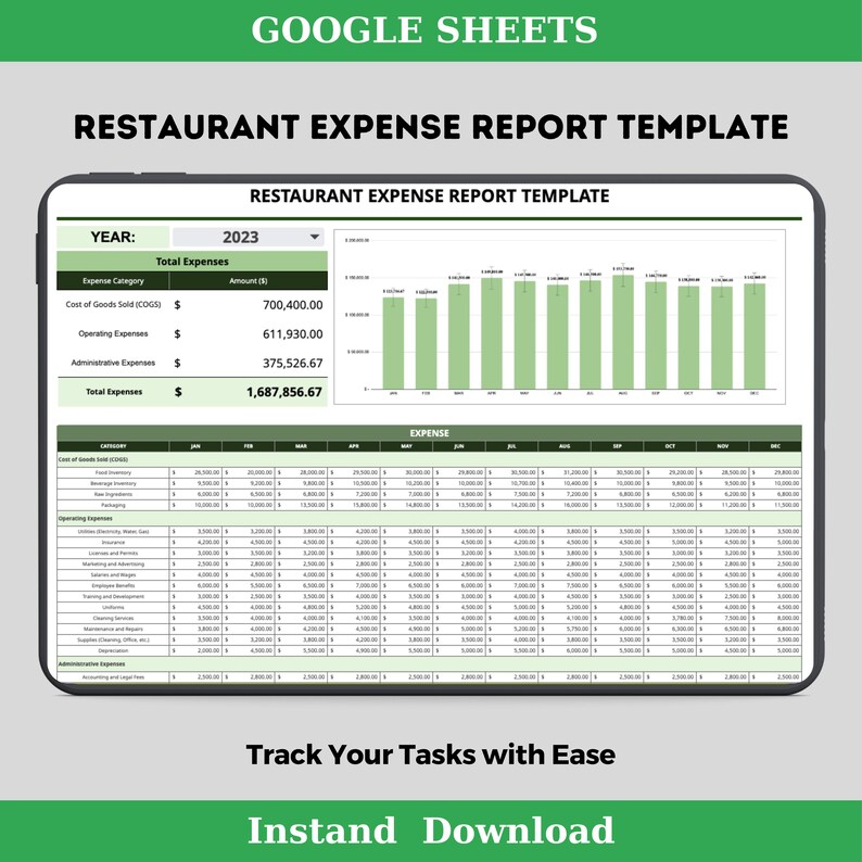 Restaurant Expense Report Template, Editable Google Sheets for ...
