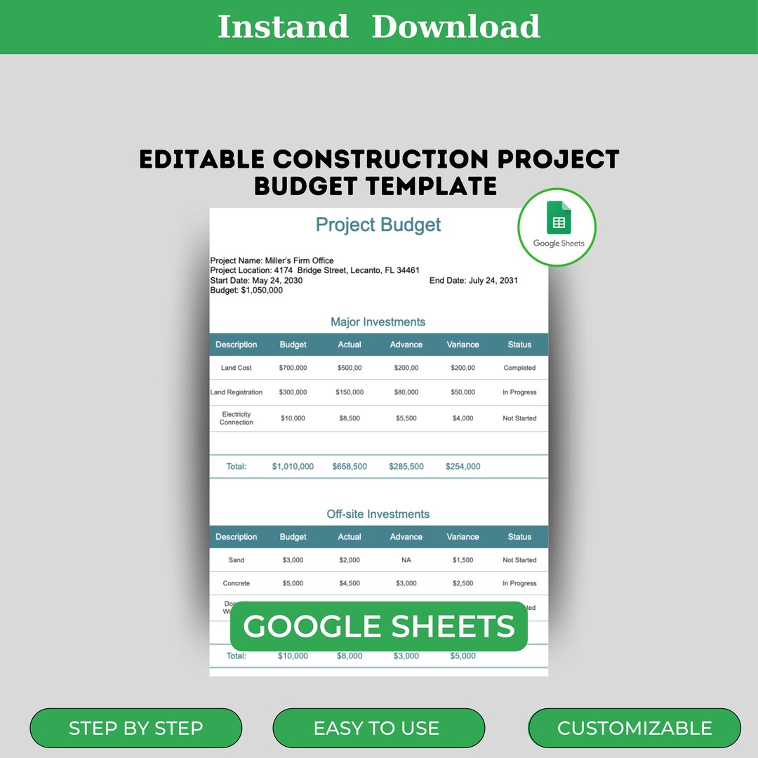 Editable Construction Project Budget Template, Building Cost Planner ...