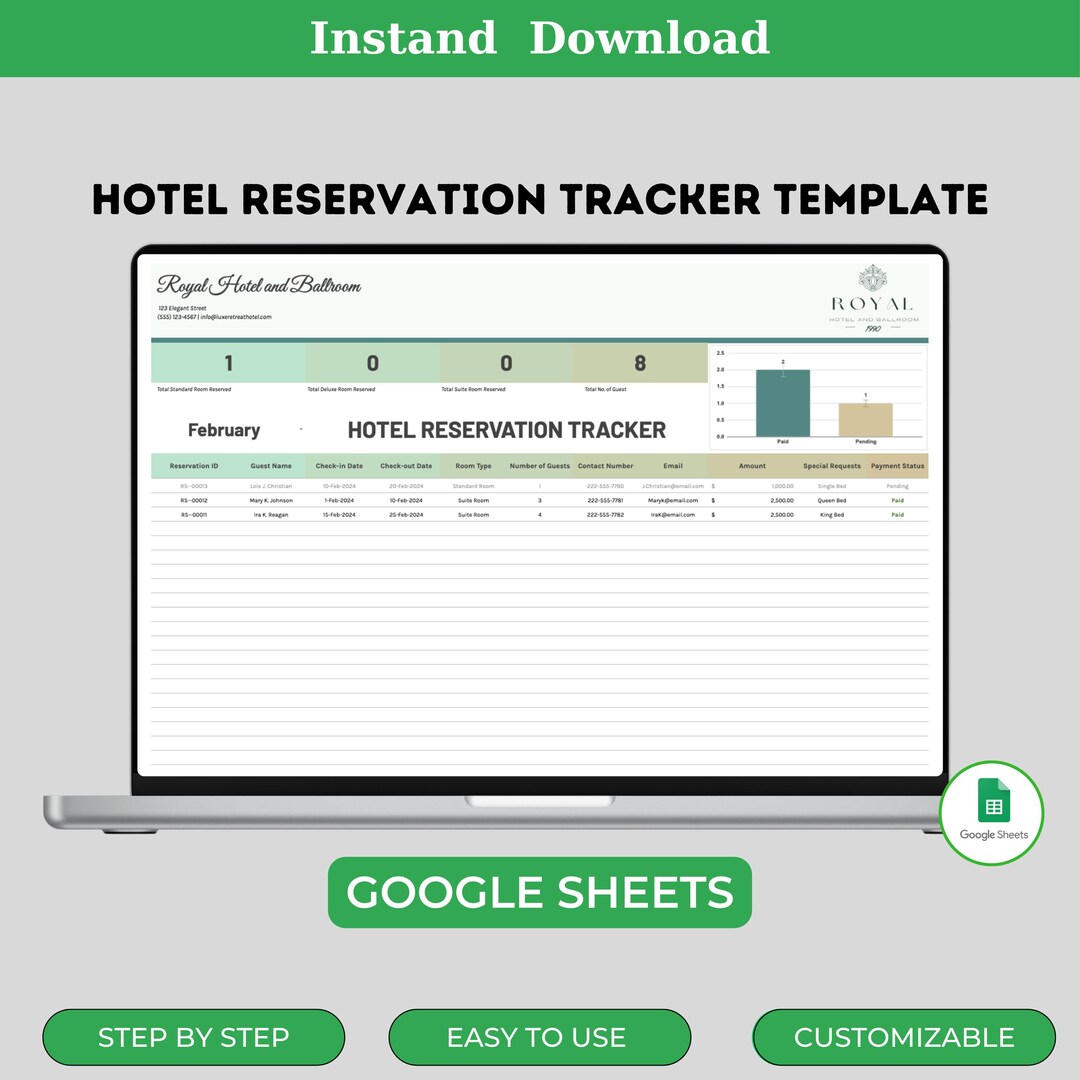 Hotel Reservation Tracker, Google Sheets, Digital Download, Booking ...