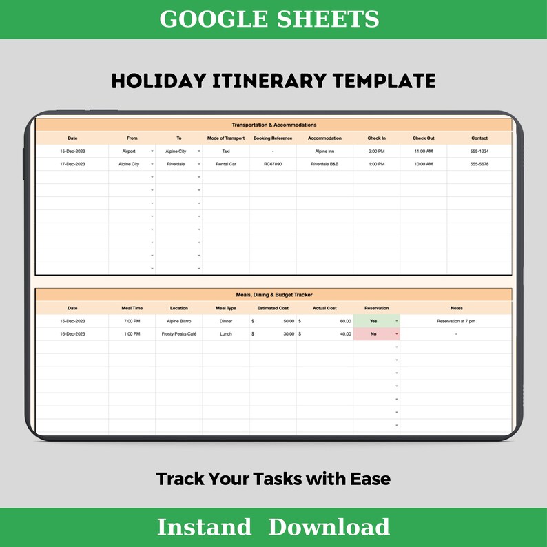 Holiday Itinerary Template, Digital Download, Editable Google Sheets ...
