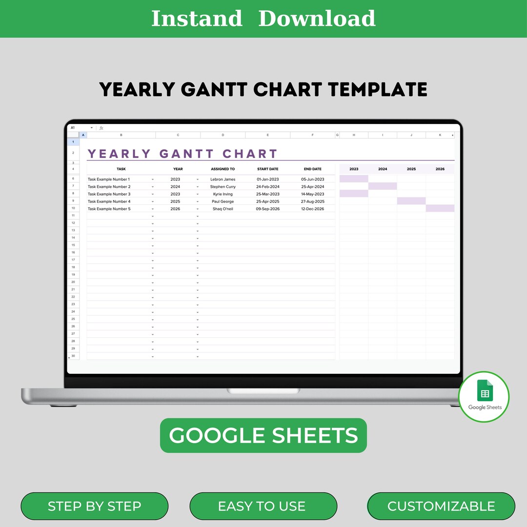 Yearly Gantt Chart Template, Digital Download, Editable Google Sheets ...