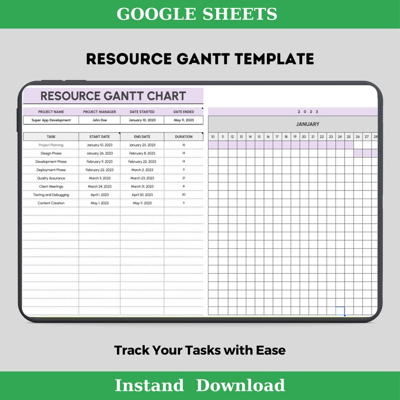 Resource Gantt Template, Editable Google Sheets for Resource Allocation ...