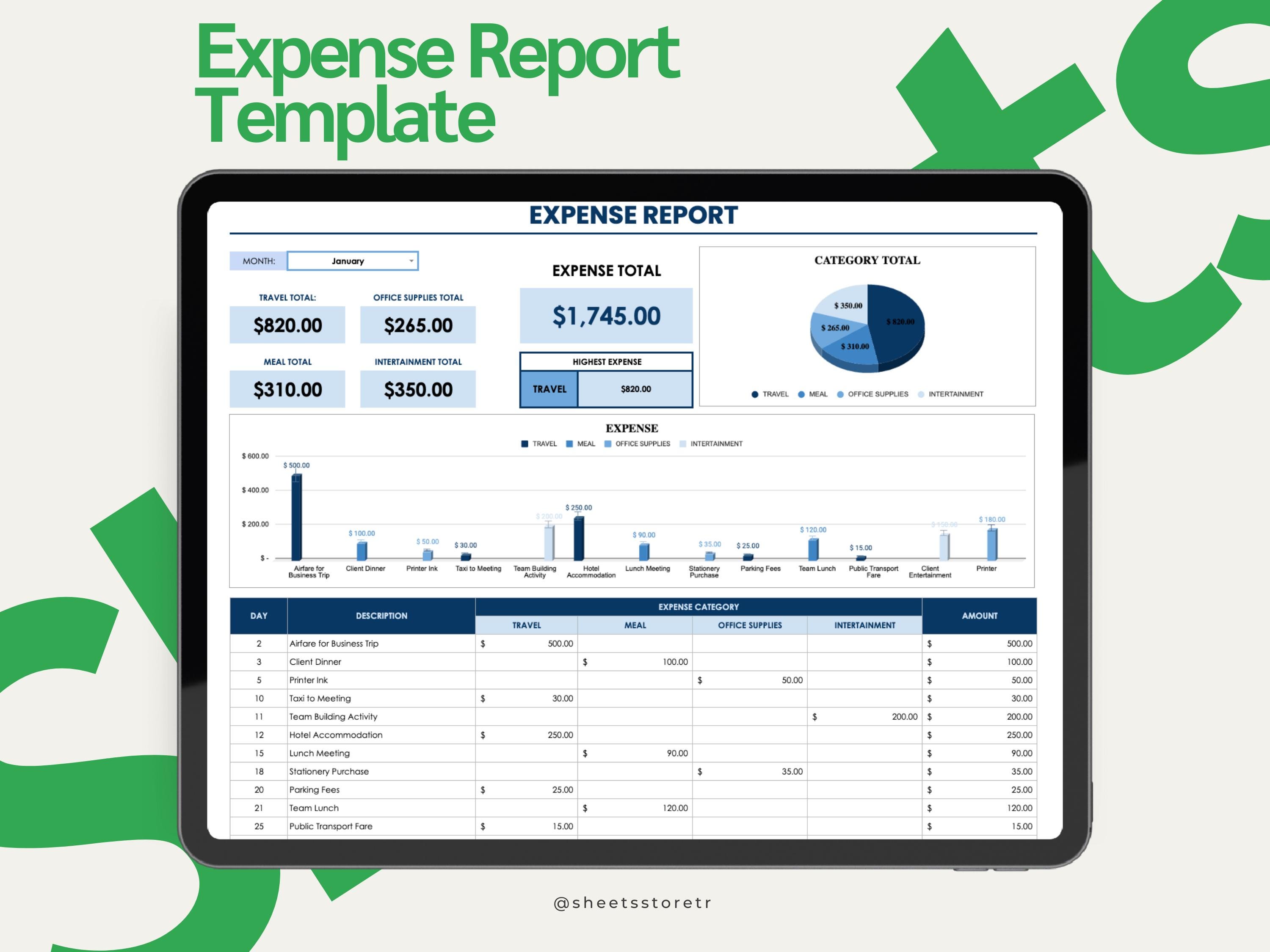 Editable Expense Report Template, Digital Download for Small Business ...