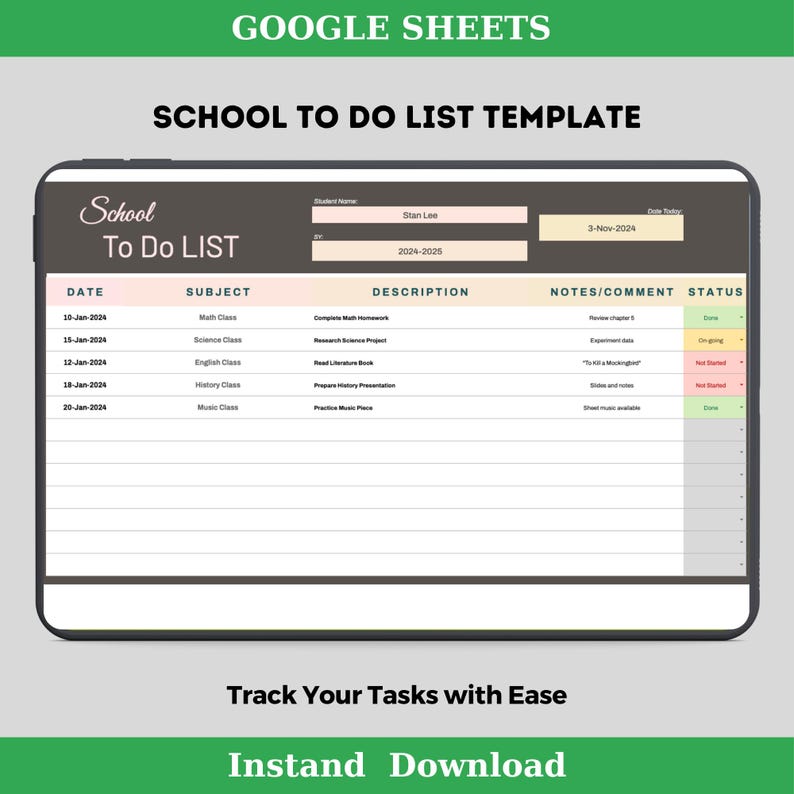 School to Do List Template, Editable Google Sheets for Tracking ...