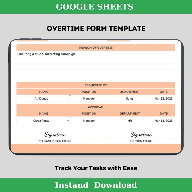 Overtime Form Template, Digital Download, Editable Google Sheets, Easy ...
