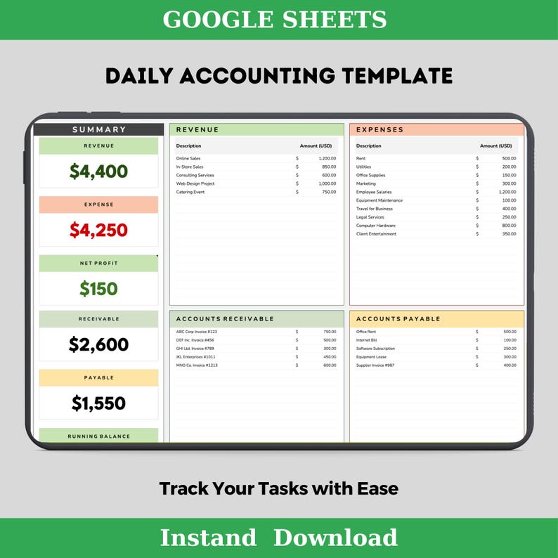 Daily Accounting Template, Editable Google Sheets for Tracking Daily ...