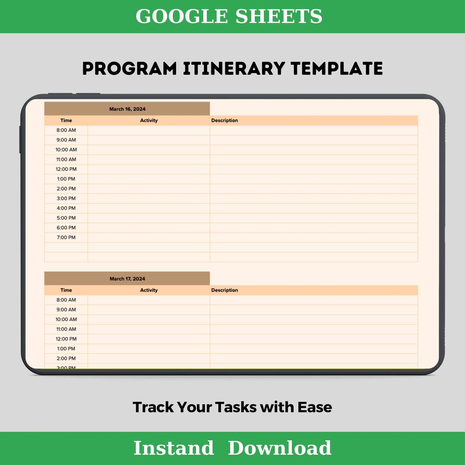 Program Itinerary Template, Editable Google Sheets for Event and ...