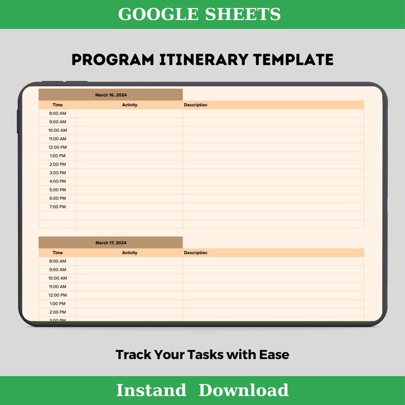 Program Itinerary Template, Editable Google Sheets for Event and ...