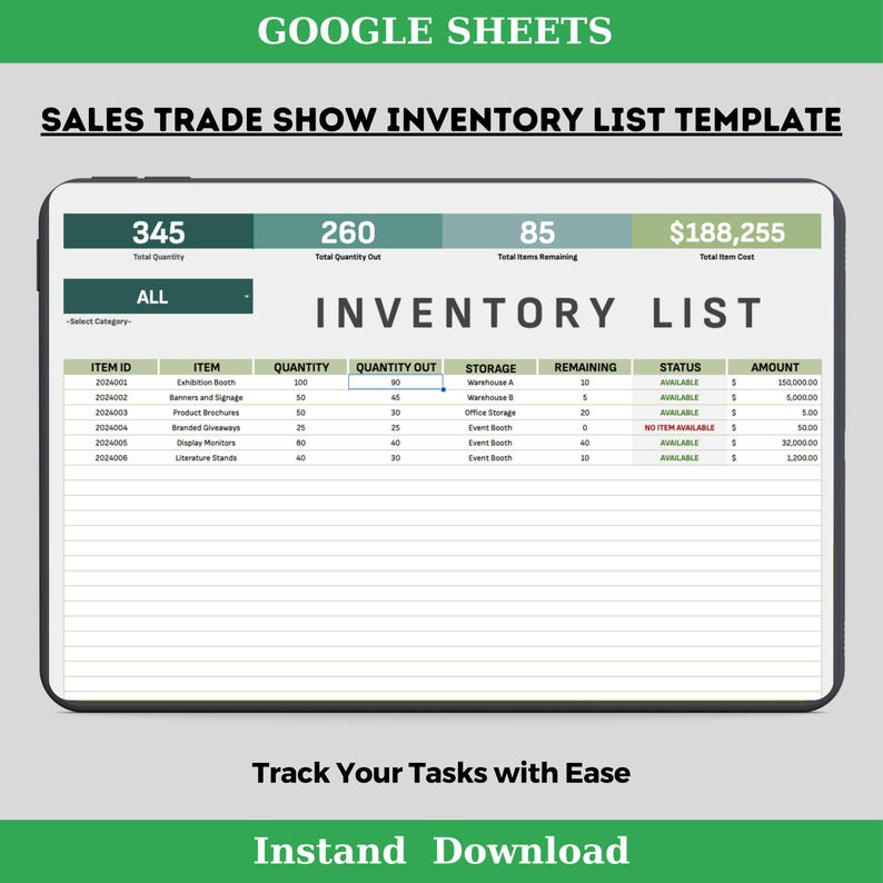 Sales Trade Show Inventory List Template, Digital Download, Editable ...