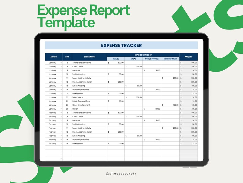 Editable Expense Report Template, Digital Download for Small Business ...