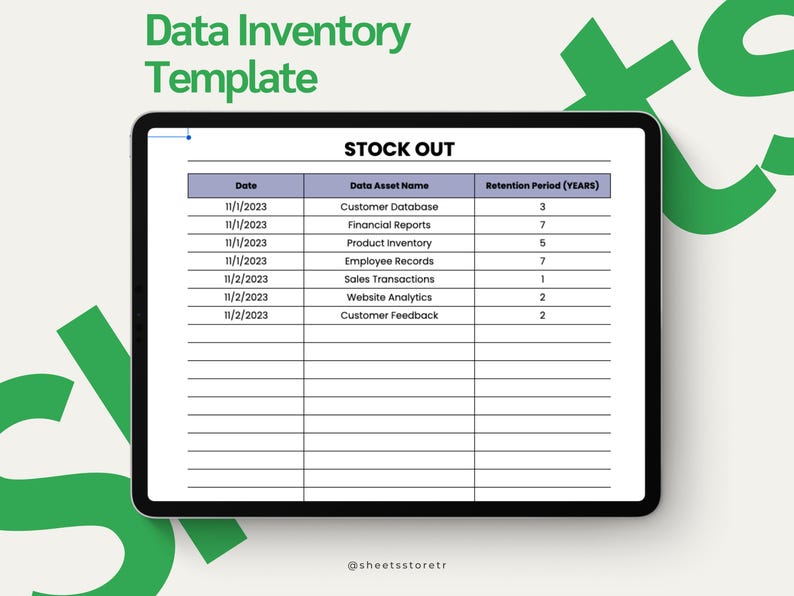Editable Data Inventory Template, Digital Google Sheets Download for ...