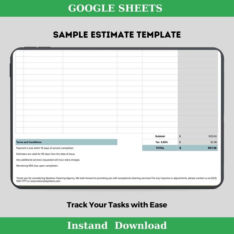 Sample Estimate Template, Digital Download, Editable Google Sheets ...