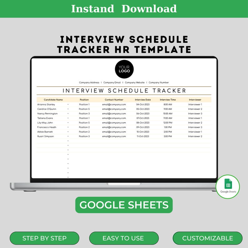 Interview Schedule Tracker HR Template, Google Sheets, Digital Download ...
