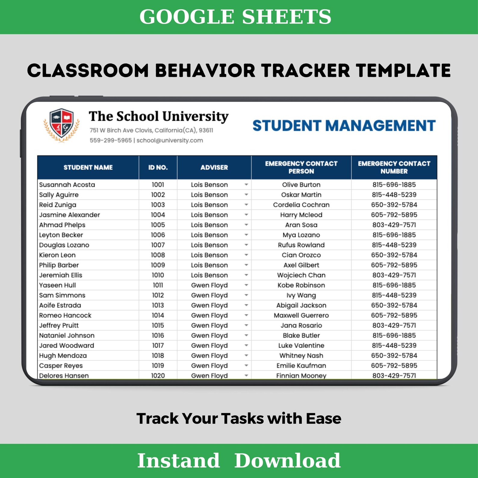 Classroom Behavior Tracker Template, Editable Google Sheets for Student ...
