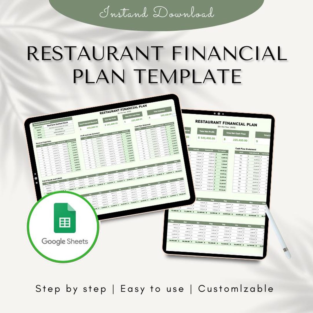 Restaurant Financial Plan Template, Digital Download, Editable Google ...