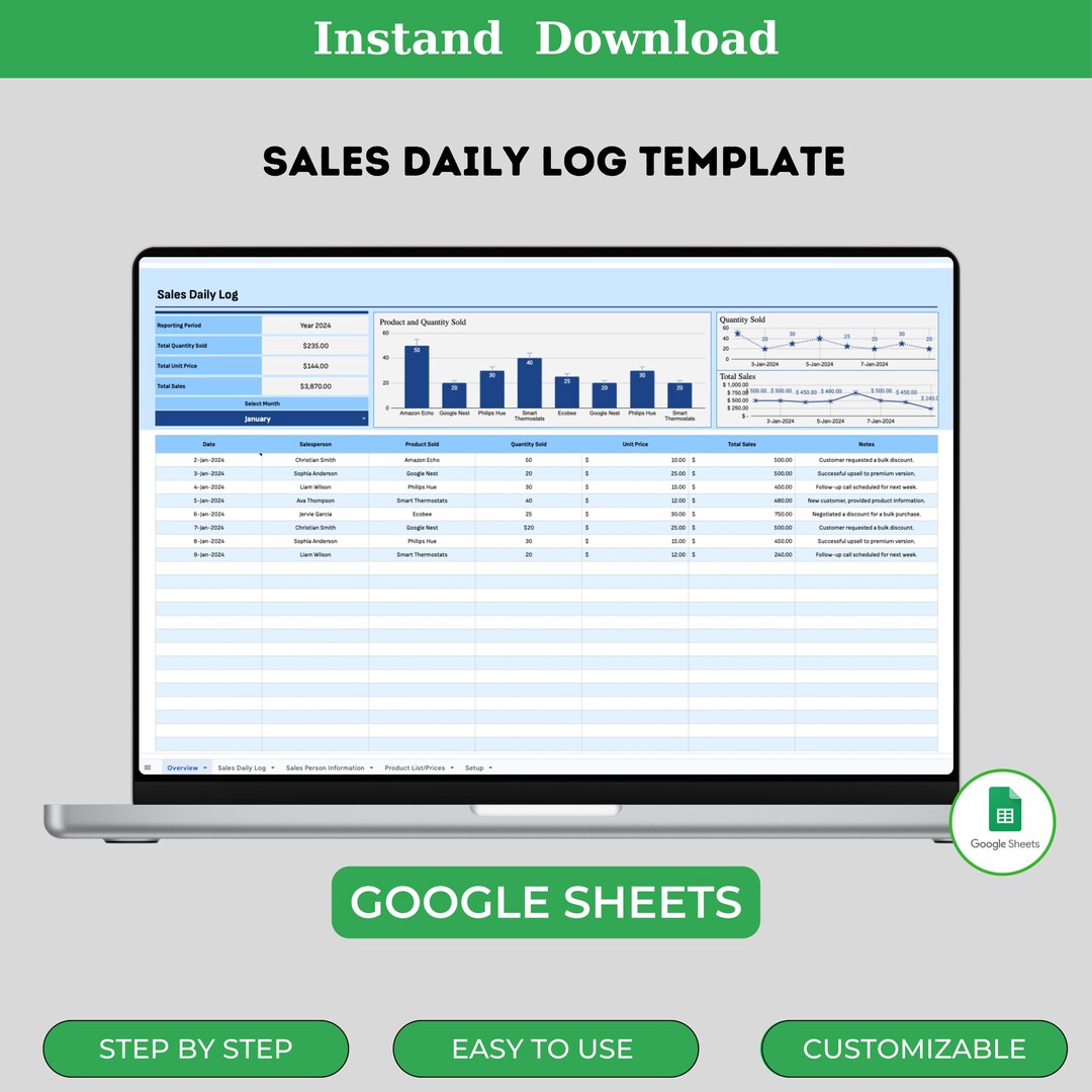 Sales Daily Log Template, Google Sheets, Editable, Digital Download - Etsy