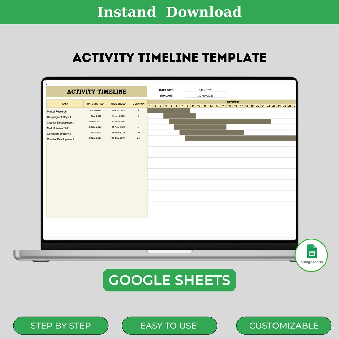 Activity Timeline Template, Digital Download, Editable Google Sheets ...