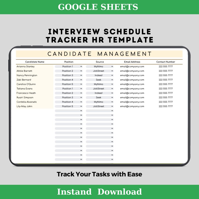 Interview Schedule Tracker HR Template, Google Sheets, Digital Download ...