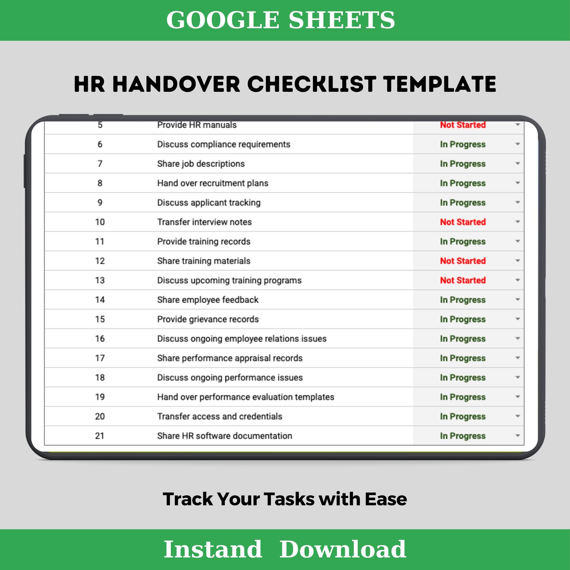 HR Handover Checklist Template, Editable Google Sheets for HR ...