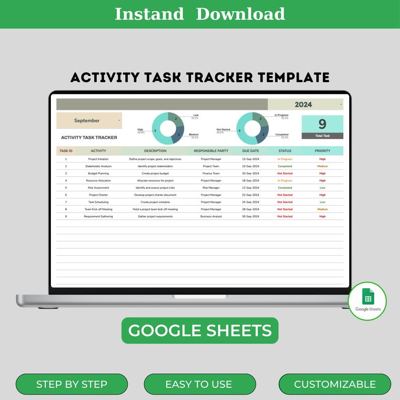 Activity Task Tracker Template, Google Sheets, Digital Download ...