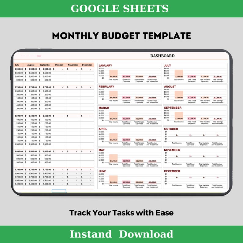 Monthly Budget Template, Editable Google Sheets for Personal and ...