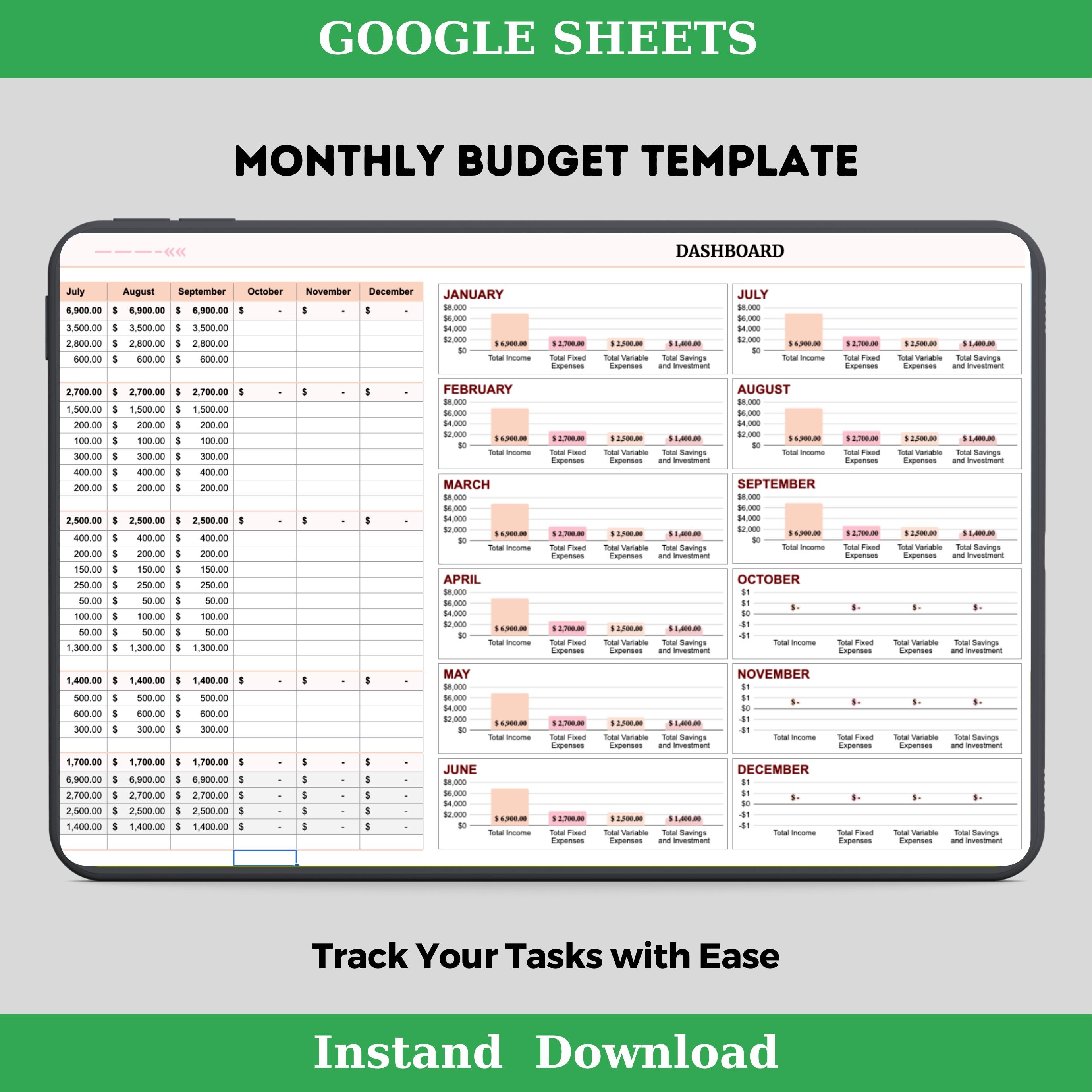 Monthly Budget Template, Editable Google Sheets for Personal and ...