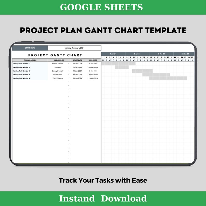 Project Plan Gantt Chart Template, Editable Google Sheets for Task and ...