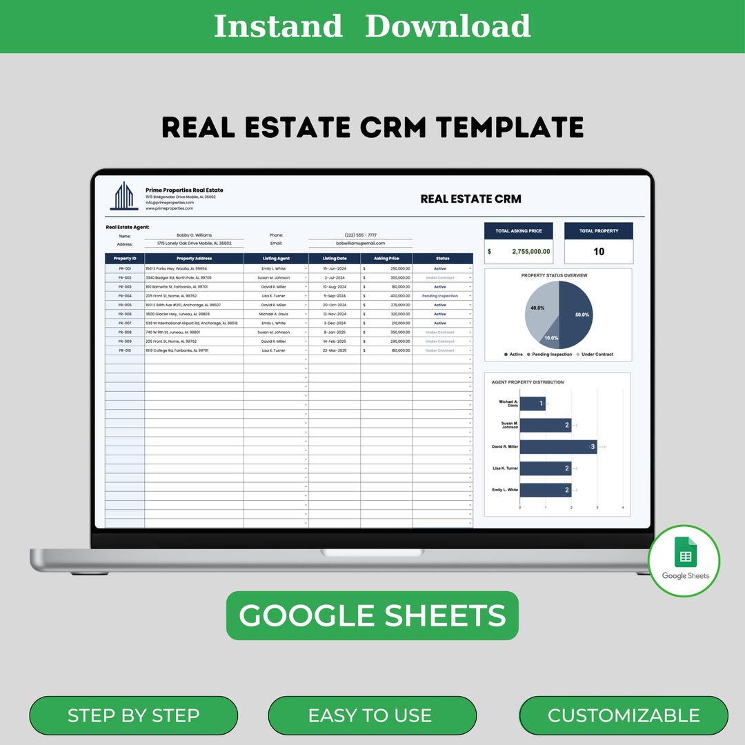 Real Estate CRM Template, Editable Google Sheets, Digital Download for ...