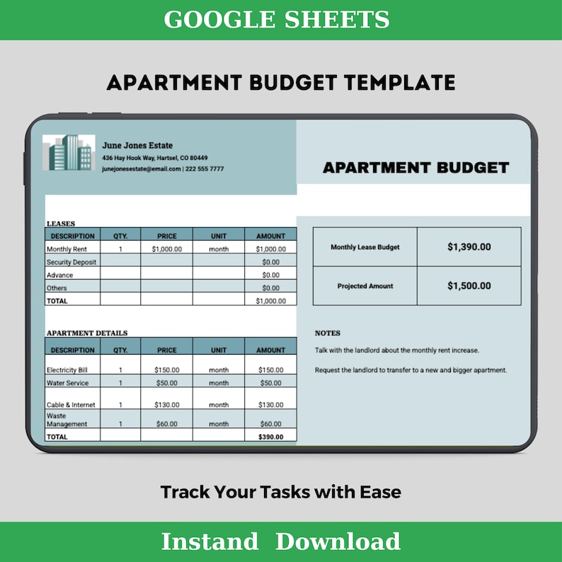 Apartment Budget Template, Monthly Expense Tracker, Rental Finance ...
