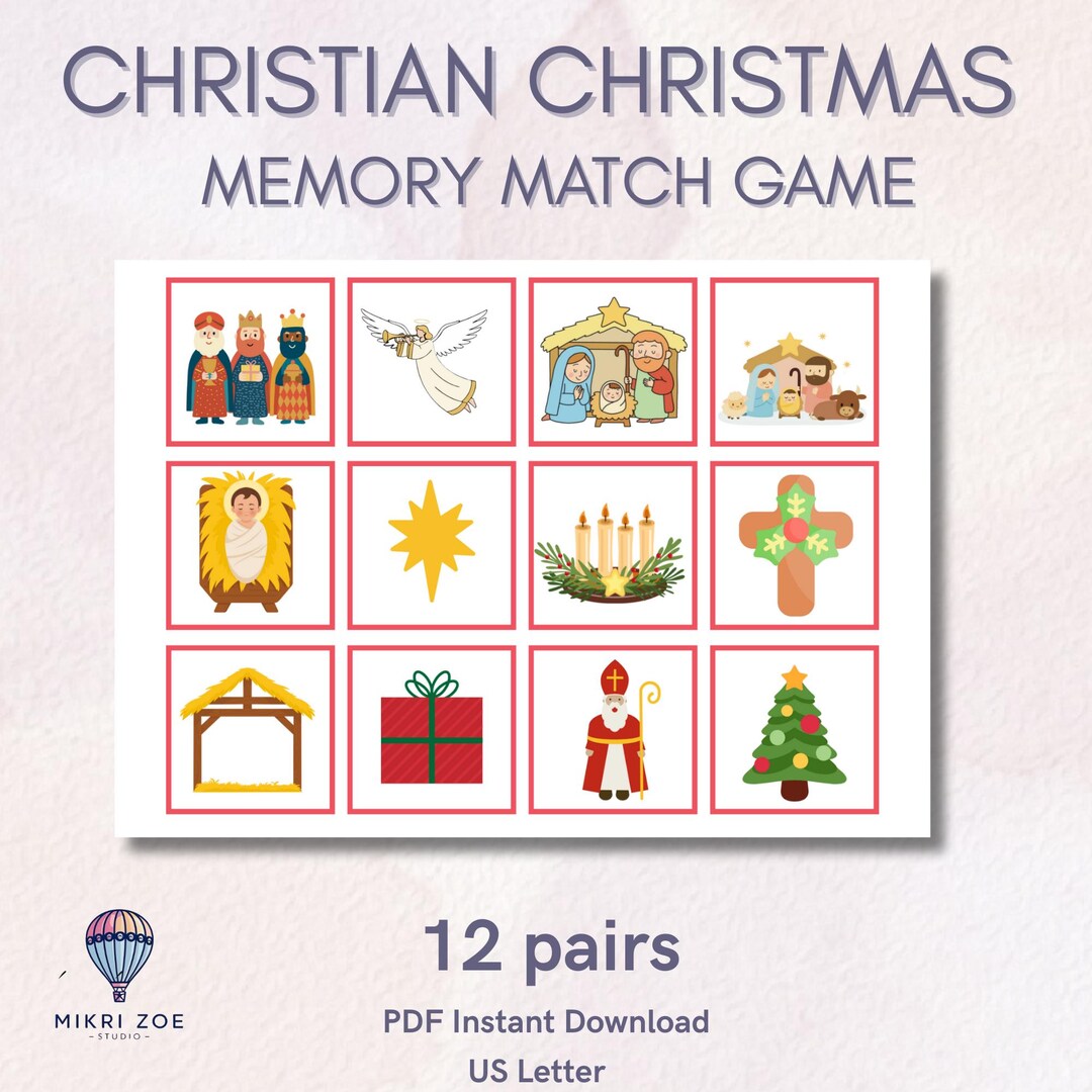 Memory Game Christian Christmas: Printable Kids Matching Game (digital ...