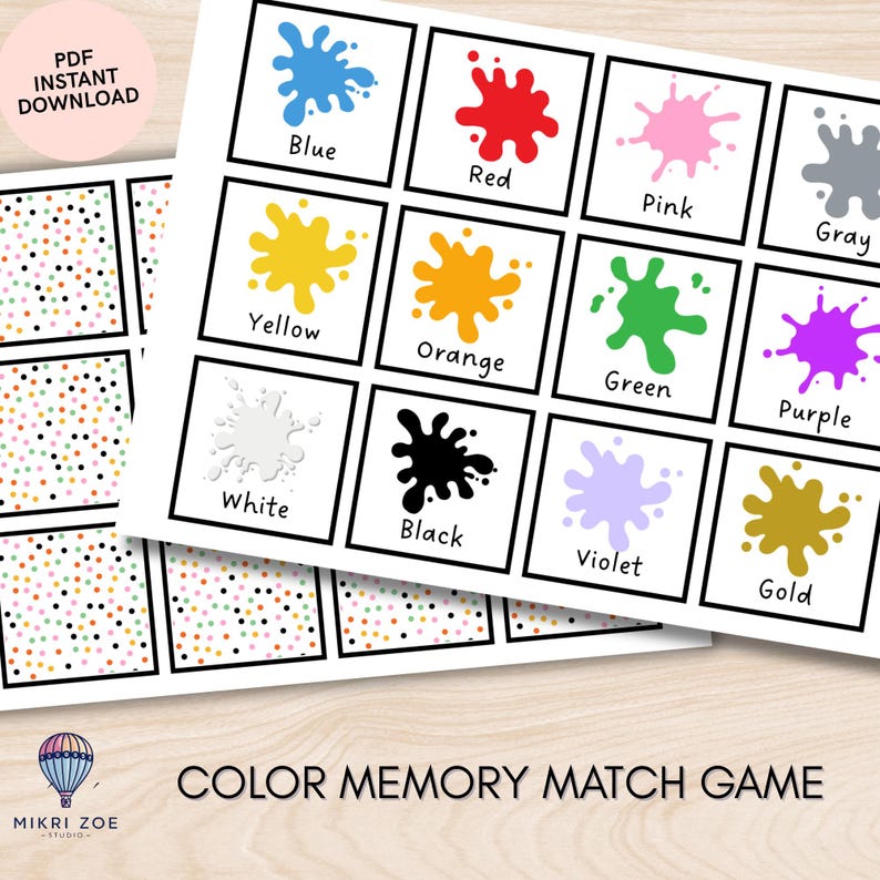Memory Game in English - Colors: Kids Printable Matching Card Game ...