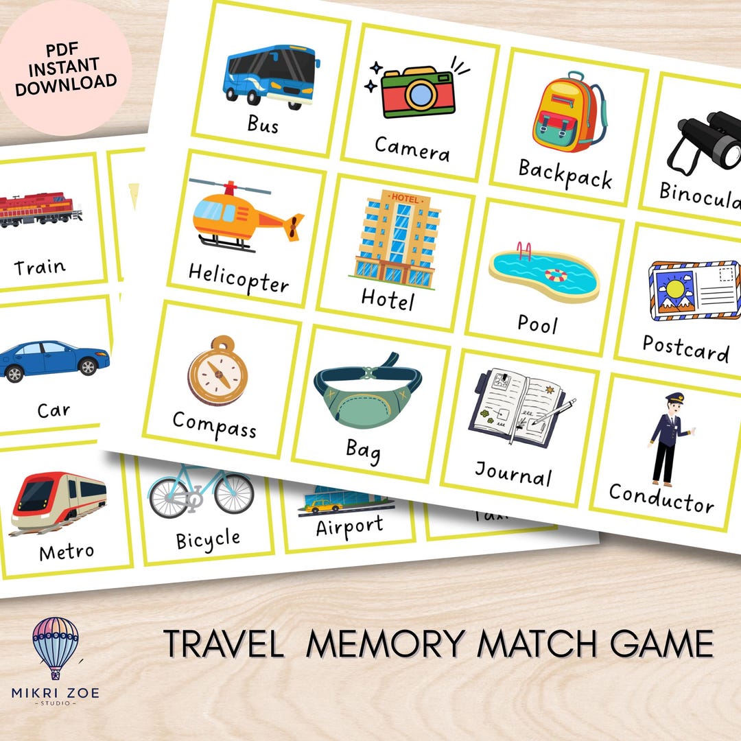 Travel Memory Game Printable: Kids Summer Matching Game (digital ...