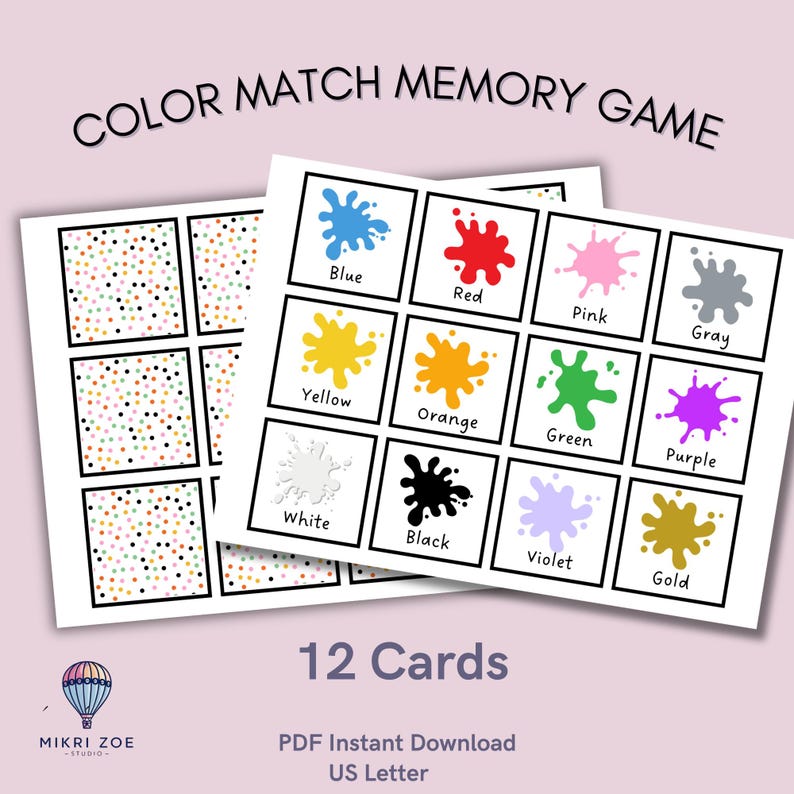 Memory Game in English - Colors: Kids Printable Matching Card Game ...
