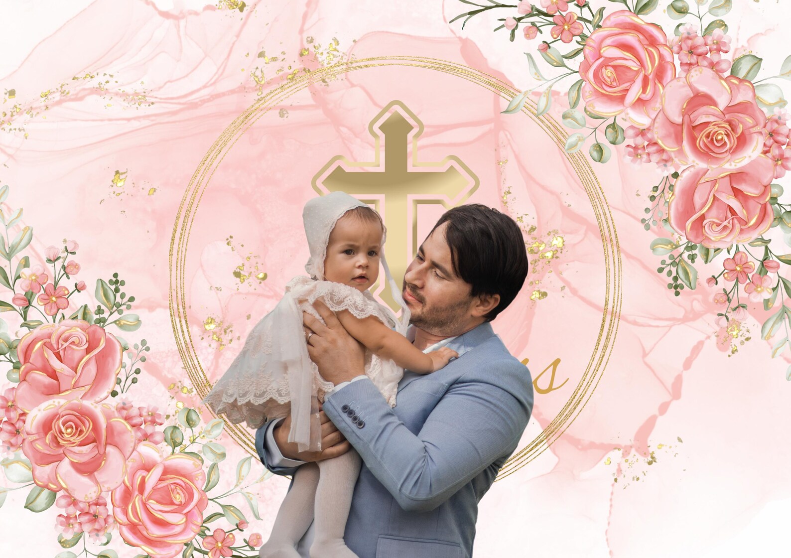 God Bless Pink Rose Floral Photography Backdrop Cross Picture Backdrop ...
