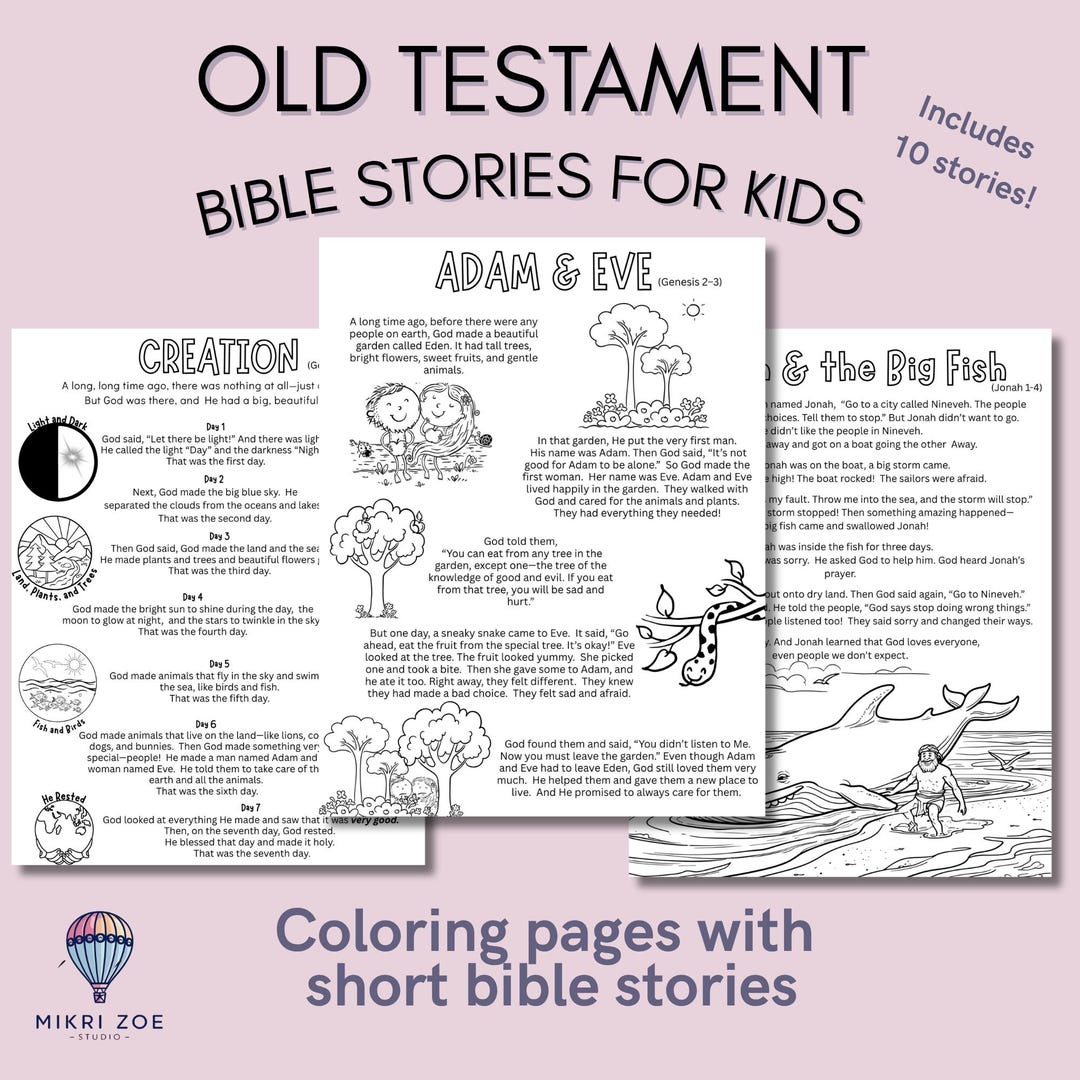 Christian Old Testament Bible Story Coloring Pages for Kids (digital ...