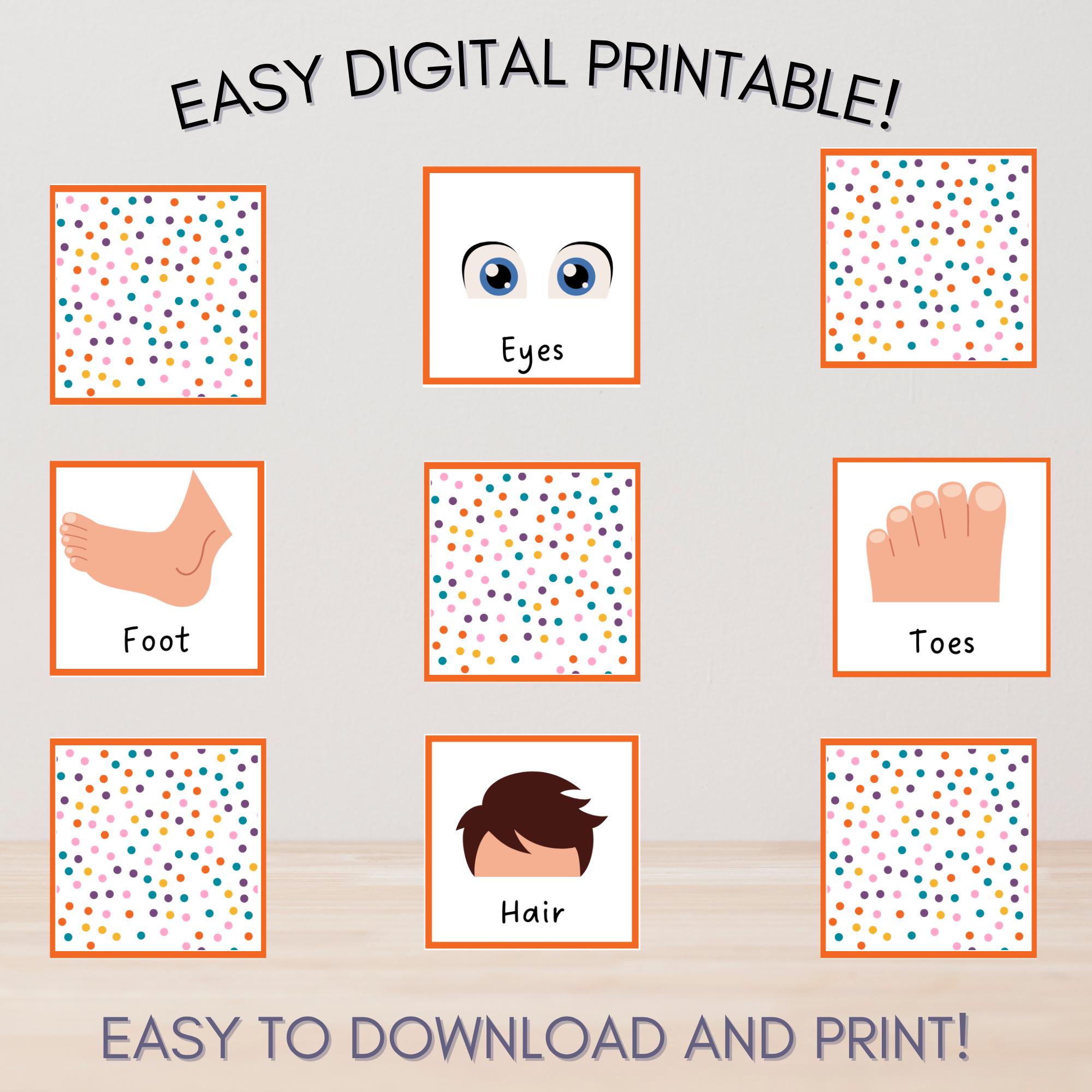 Memory Game in English - Body Parts: Kids Printable Matching Card Game ...