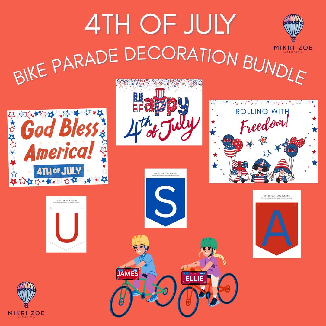 4th of July Bike Parade Printable Decoration for Kids Bicycle Parade ...